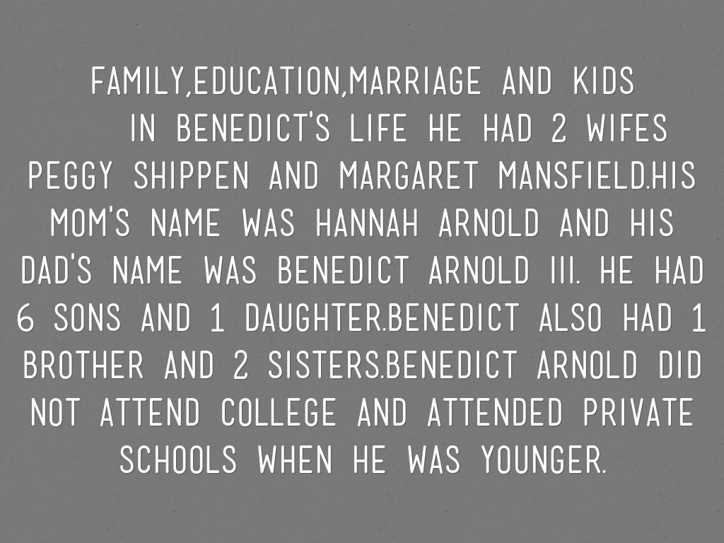 BENEDICT ARNOLD REPORT by lwatkins