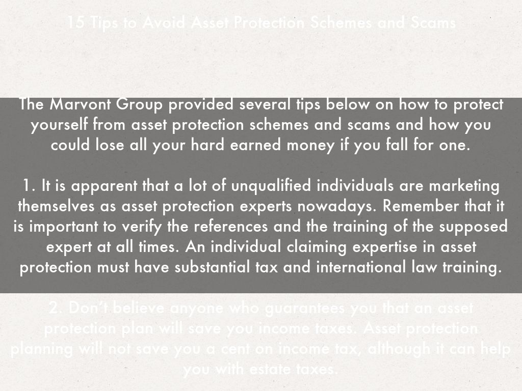 Tips to Avoid Asset Protection Schemes and Scams by