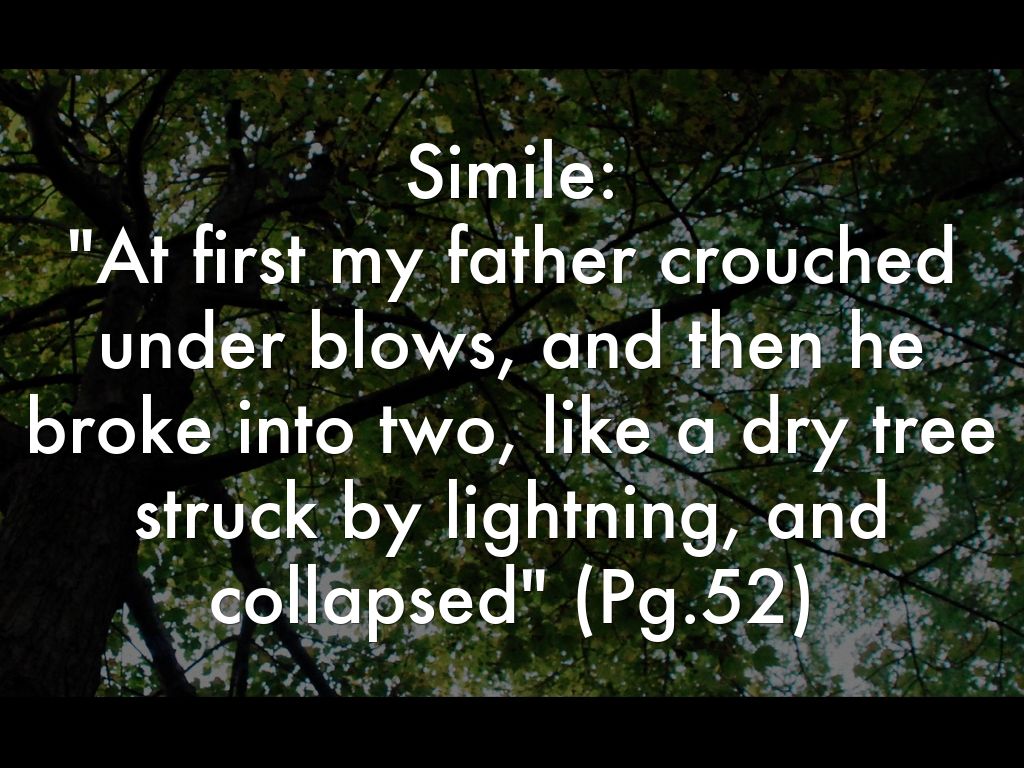 Simile: "At first my father crouched under blows, and